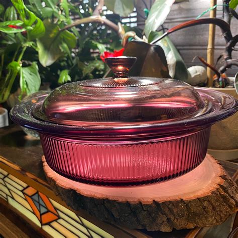 Vintage Corning Vision Cranberry Red Clear Covered Casserole Dish