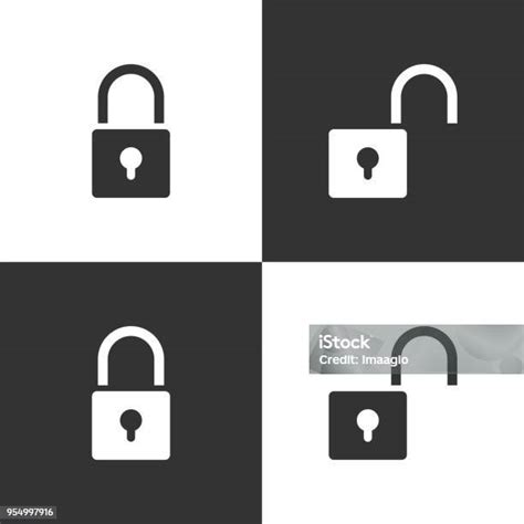 Ilustración De Bloquear Y Desbloquear Icono En Blanco Y Negro Fondo Y