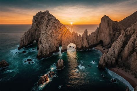 Premium Ai Image Sunset Aerial Photo Of The Cabo San Lucas Arch Taken