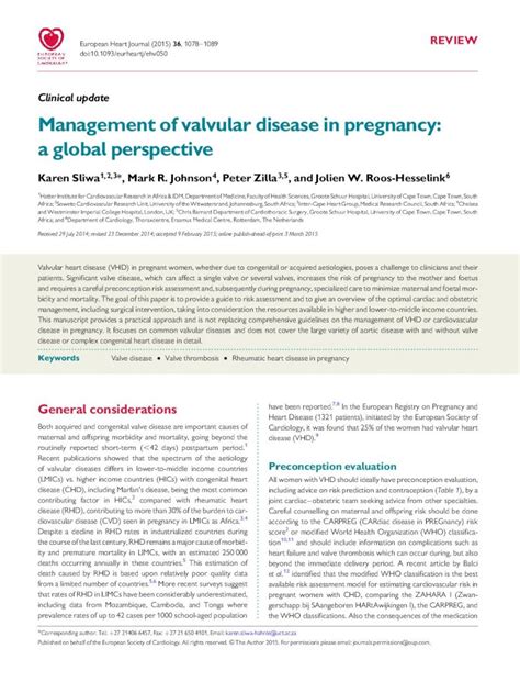 Pdf Clinicalupdate Management Of Valvular Disease In Pregnancy