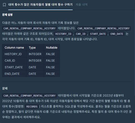 Group By 대여 횟수가 많은 자동차들의 월별 대여 횟수 구하기mysql Group By 대여 횟수가 많은 자동차들의 월별 대여 횟수 구하기mysql