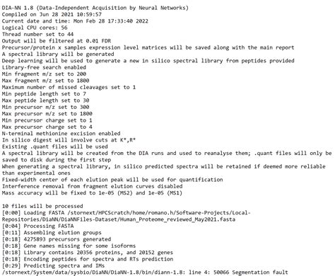 Diann18 Random Segmentation Fault When Running Library Free