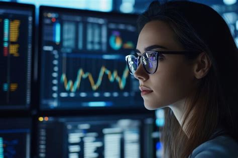 premium photo businesswoman focused on multiple computer screens