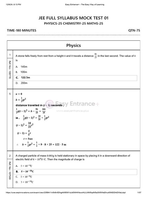 Jee Full Syllabus Mock Test 01 Pdf Neutron Proton