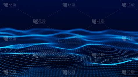 未来数字波。黑暗的网络空间。带有点的抽象波。背景上白色的移动粒子。3 D渲染。素材 花瓣网
