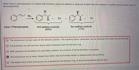 Solved When Trans 1 Phenylpropene Is Treated With Bromine