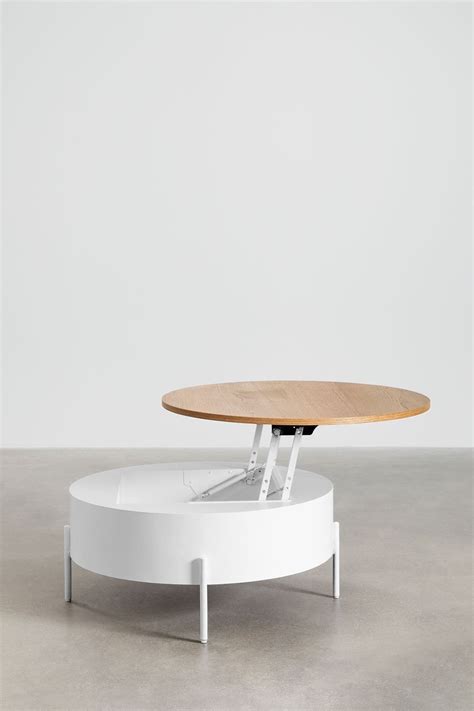 Mesa De Centro Redonda Elevable En Madera Y Acero Ø80 Cm Tainara Sklum