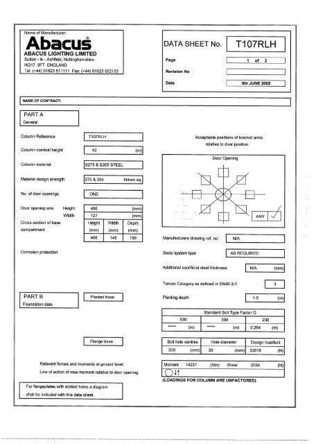 Column Data Sheet T107rlh Abacus Lighting