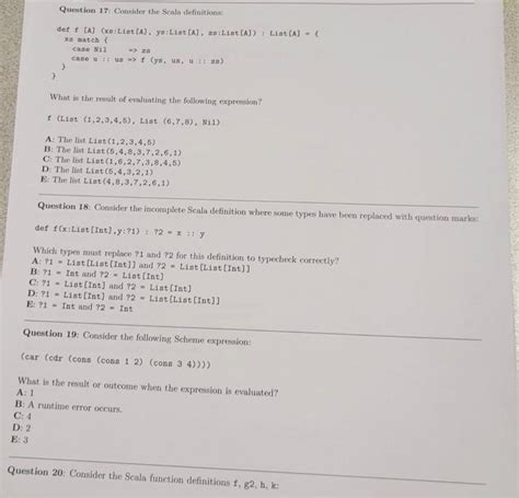 Solved Question Consider The Scala Definitions Def F Chegg