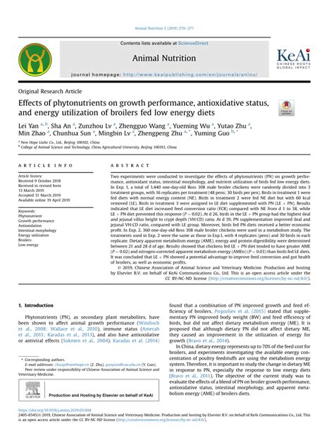Pdf Effects Of Phytonutrients On Growth Performance Antioxidative Status And Energy