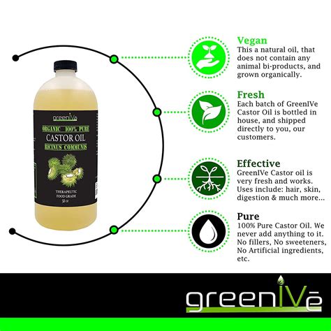 Greenive 100 Pure Cold Pressed Castor Oil Hexane Free 32 Oz