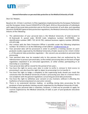 Fillable Online General Information On Personal Data Protection At The