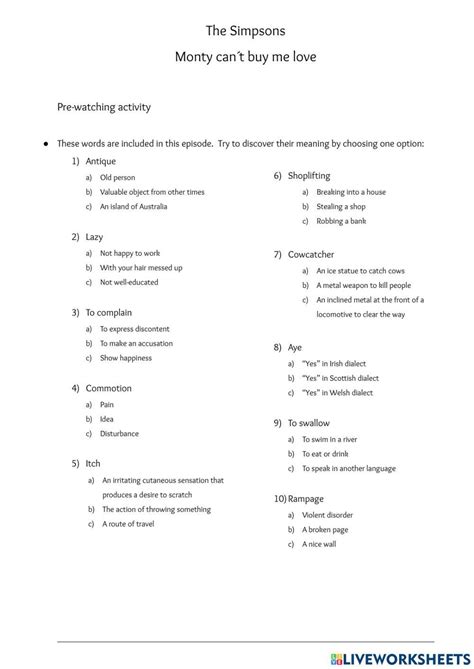 The Simpsons Interactive Activity Live Worksheets