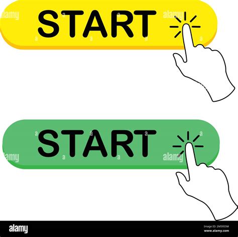 Start Buttons Collection With Hand Pointer Vector Illustration Set