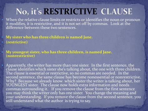 Ppt Restrictive And Nonrestrictive Clauses Powerpoint Presentation Free Download Id 2450461