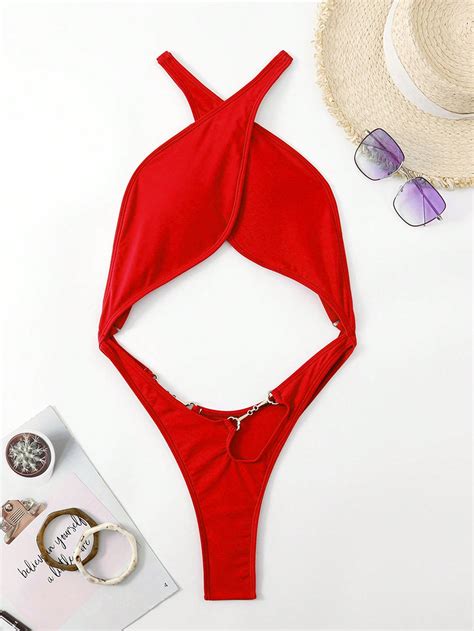 Cut Out Chain Linked One Piece Swimsuit Shein Usa