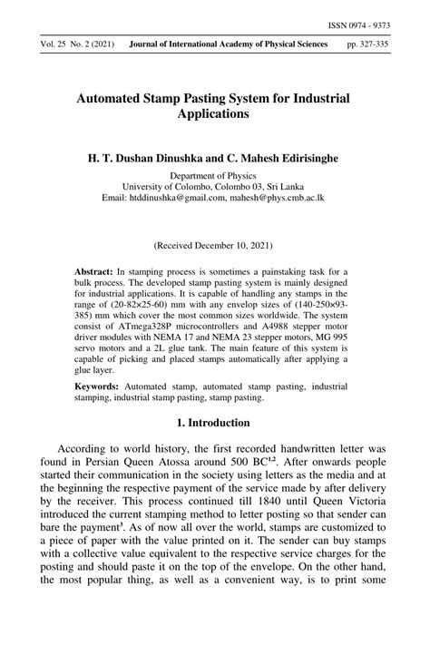 Pdf Automated Stamp Pasting System For Industrial Applications