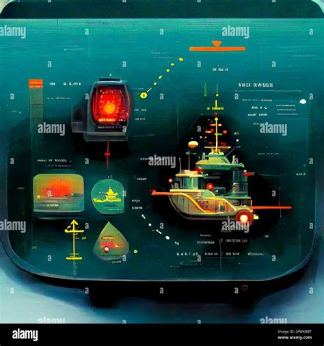 Sonar Screen For Submarines And Ships Radar Sonar With Object On Map