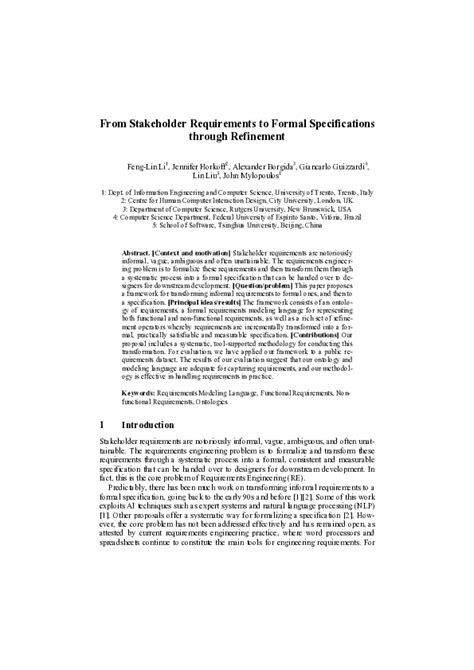 Pdf From Stakeholder Requirements To Formal Specifications Through Refinement