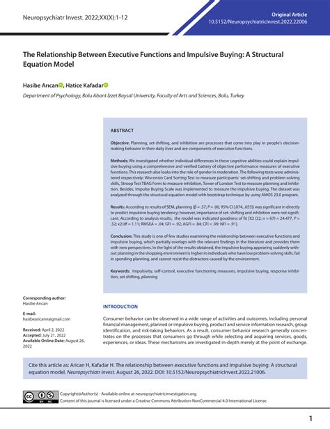 Pdf The Relationship Between Executive Functions And Impulsive Buying A Structural Equation Model