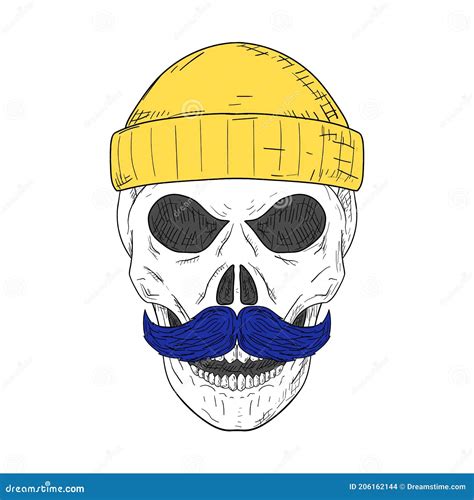 Skull With Mustache And A Hat Vector Illustration Isolated Stock