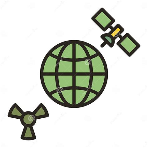 Space Based Nukes With Earth And Satellite Vector Colored Icon Or Symbol Stock Vector