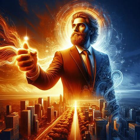 Premium PSD A Man In A Suit And Tie Is Pointing At A Light Bulb