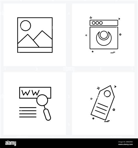 Set Of 4 Simple Line Icons For Web And Print Such As Image Web Web