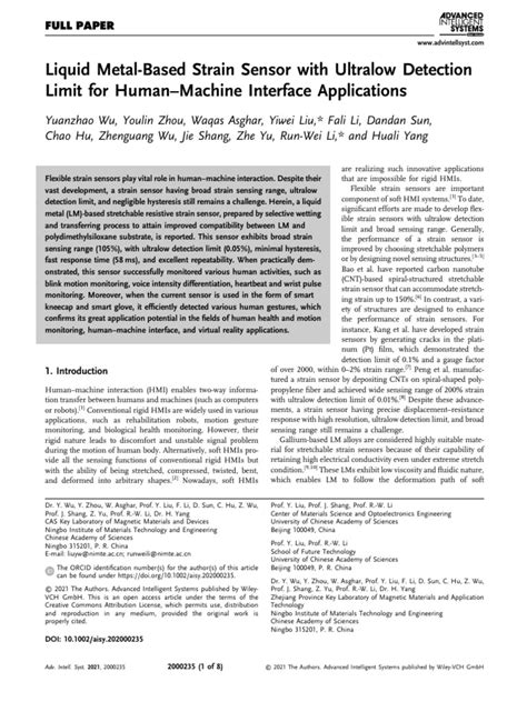 Liquid Metal Based Strain Sensor With Ultralow Detection Limit For Human Machine Interface
