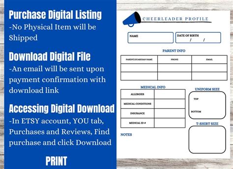 Printable Cheerleader Profileinformation Sheet Instant Download For