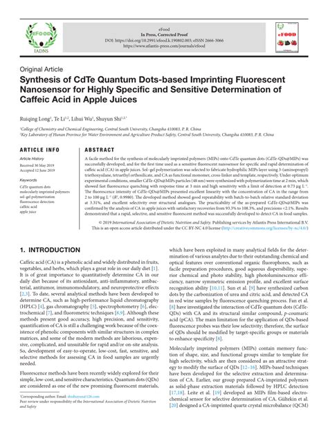 Pdf Synthesis Of Cdte Quantum Dots Based Imprinting Fluorescent