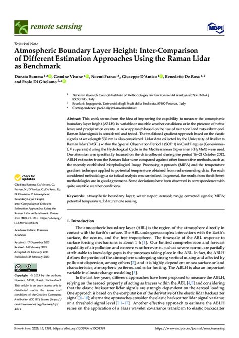 Pdf Atmospheric Boundary Layer Height Inter Comparison Of Different Estimation Approaches