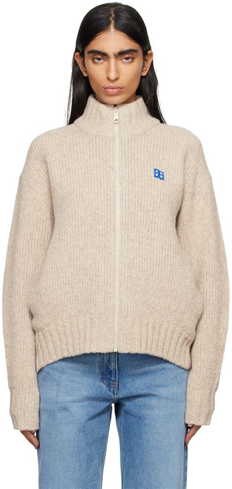 Beige TRS Tag Knit Zip Up Sweater By ADER Error On Sale