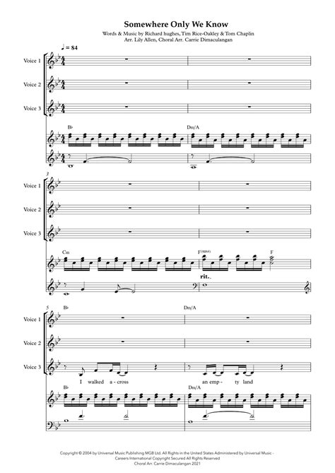 Somewhere Only We Know Arr Carrie Dimaculangan Choral Lily Allen