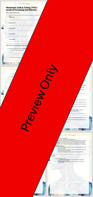 Craik And Tulving 1975 Psychology Worksheet Levels Of Processing Model Mem