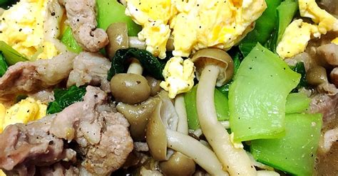 青梗菜と豚肉のたまご炒め By Rihi※ 【クックパッド】 簡単おいしいみんなのレシピが369万品