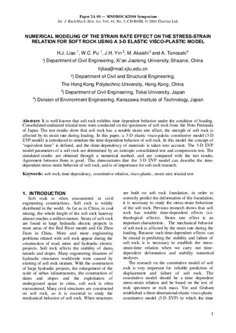 Pdf Numerical Modeling Of The Strain Rate Effect On The Stress Strain Relation For Soft Rock