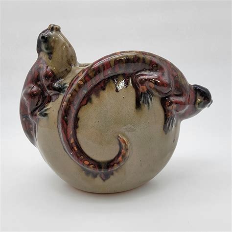 Jorge Wilmot Tonala Pottery Double Iguana Vase Niche Lady Shop