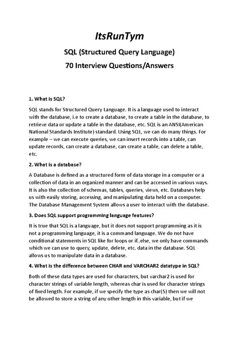 Sql 70 Sheet Sql Practice Itsruntym Sql Structured Query Language