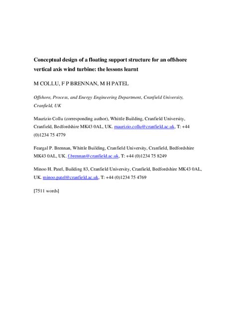 Pdf Conceptual Design Of A Floating Support Structure For An Offshore