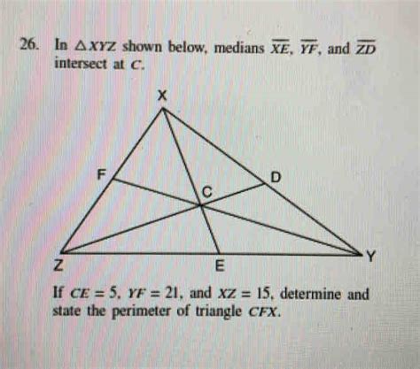 Solved 26 In Xyz Shown Below Medians Vector Xe Overline Yf And