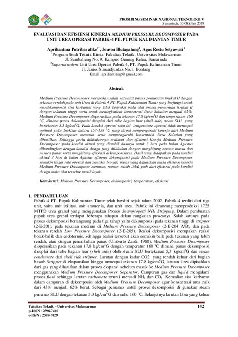 Pdf Evaluasi Dan Efisiensi Kinerja Medium Pressure Decomposer Pada
