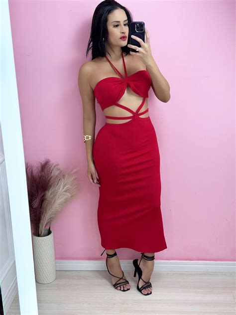 Vestido Feminino Canelado Power Longo Cores Rosa Chiclé