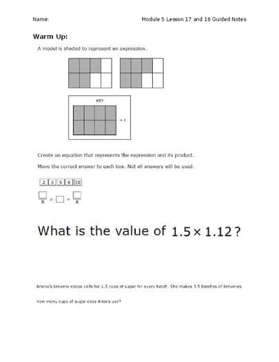 5th Grade Eureka Math Module 5lesson 17 And 18 Guided Notes Tpt