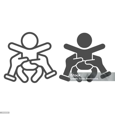 孩子在女人手中的線條和堅實的圖示母親節的概念兒童護理標誌在白色背景母親拿著她的嬰兒圖示在輪廓風格為移動概念和網頁設計向量圖形向量圖形及更多一起