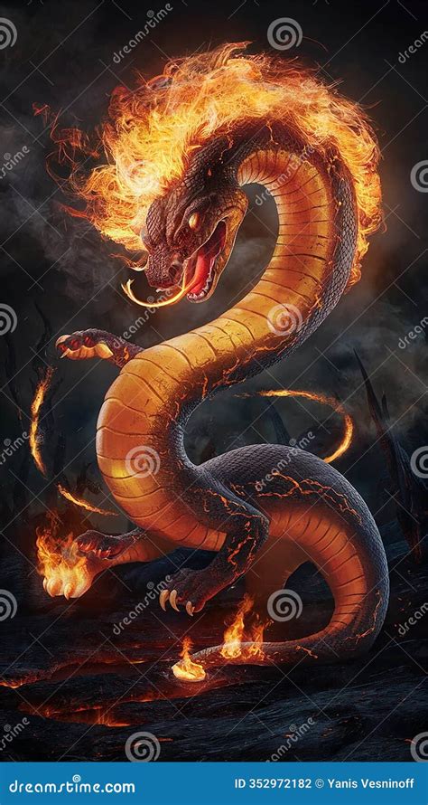 A Mythical Fire Python Hybrid Creature Blending The Essence Of A