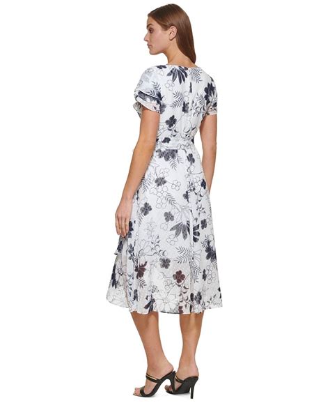 Dkny Floral Print Clip Dot Faux Wrap Dress Macys