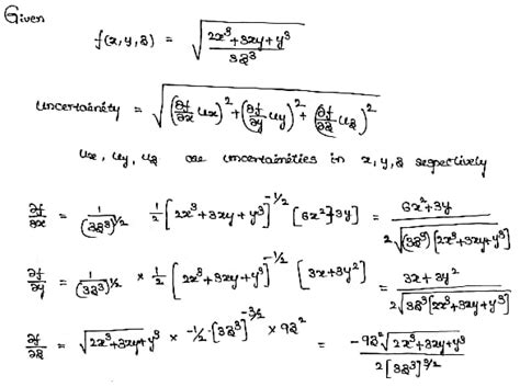 Solved Lo 3 Find The Uncertainty Equation For The Following Function
