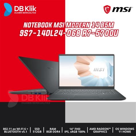 Notebook Msi Modern 14 B5m 9s7 14dl24 068 R7 5700u 8g Ssd 512g W11 14