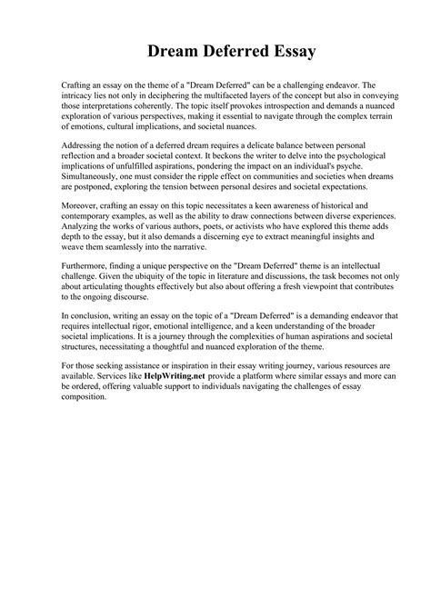 Dream Deferred Essay Pdf